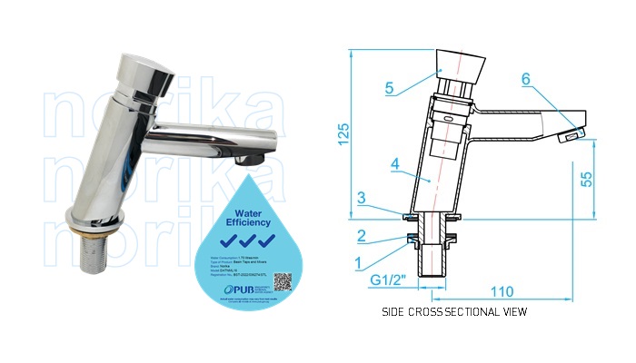 Pressmatic Self Closing Exposed Basin Tap| Norika in Singapore