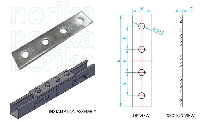 Unistrut 4 Hole Slotted Splice Plate| Norika in Singapore