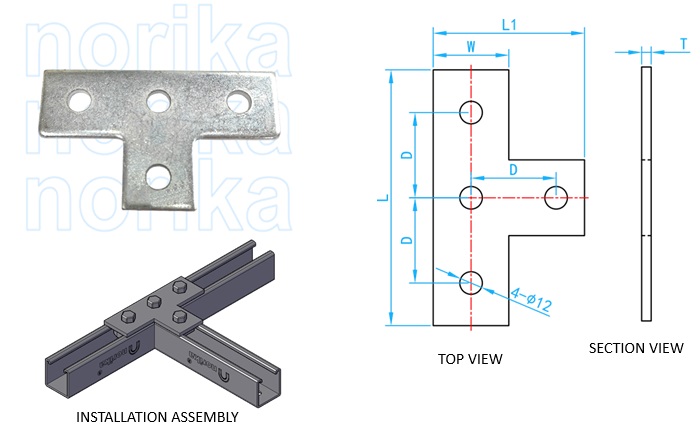 Unistrut 4 Hole T Flat Slotted Splice Plate| Norika in Singapore