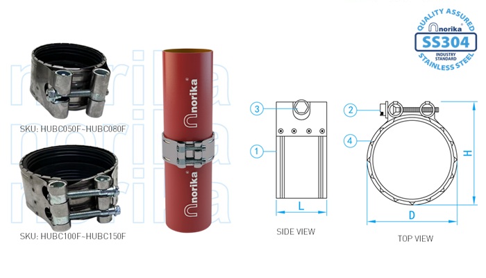 Stainless Steel 304 Type F Hubless High Rise Clips (No Hub Coupling ...